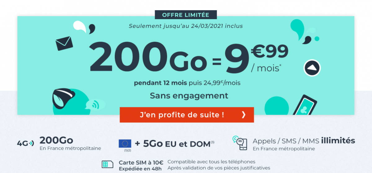Bon plan : le forfait Cdiscount Mobile Série Limitée 200 Go disponible à 9,99 euros par mois ...